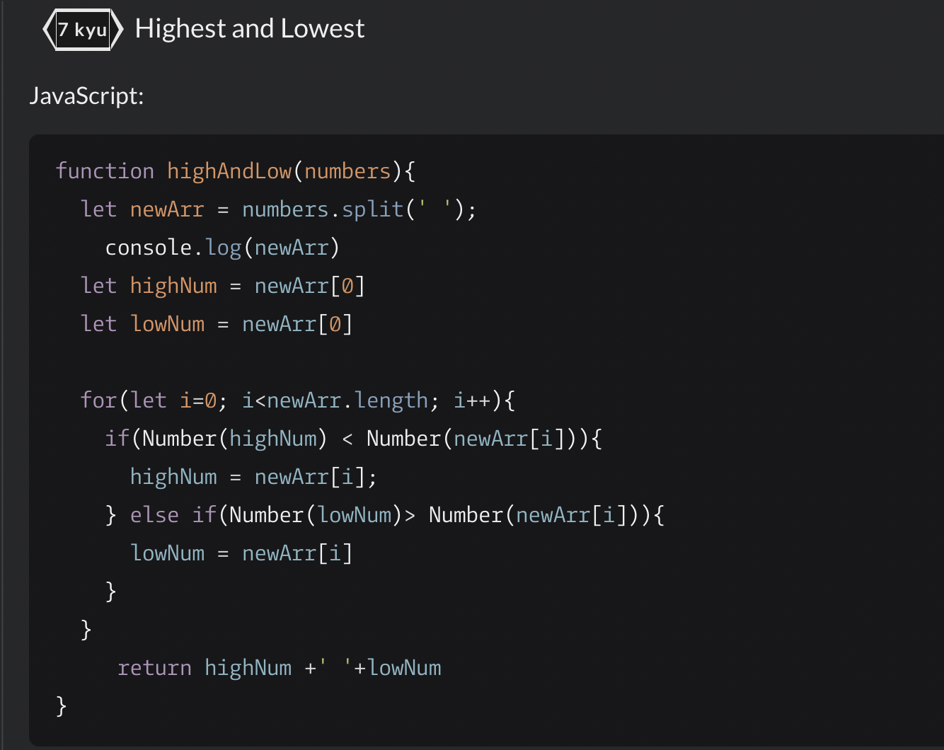 (Codewars 7kyu)Highest and Lowest